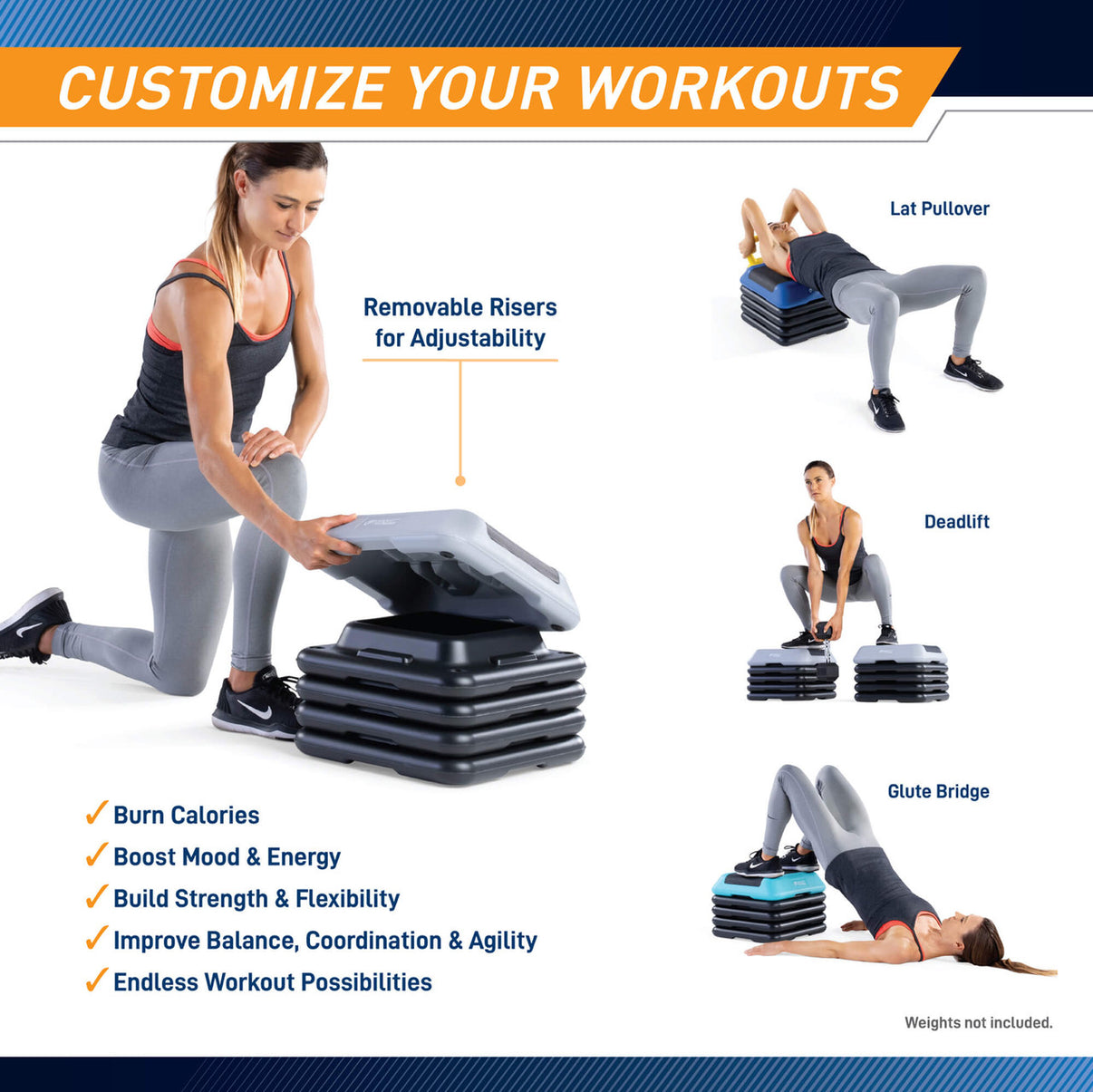 Adjustable Aerobic Step Platform with 4 Risers in multiple Colors ...